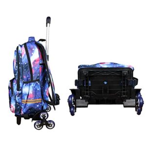 VILINKOU Rolling Backpack with Wheels Trolley Bag Wheeled Backpack for Boy and Girl, Backpack on Wheels for School, Travel (Sky Blue Stars)