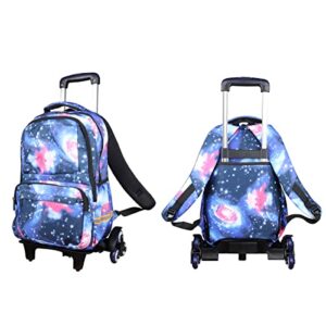 VILINKOU Rolling Backpack with Wheels Trolley Bag Wheeled Backpack for Boy and Girl, Backpack on Wheels for School, Travel (Sky Blue Stars)