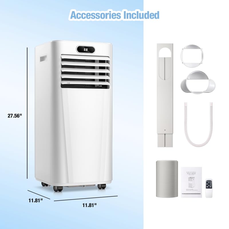 ZAFRO 8,000 BTU Portable Air Conditioners, Air Conditioner for Room Up to 350 Sq.Ft, 3-in-1 Portable AC Unit Cool & Dehumidifier & Fan Modes with Remote Control/Drain Hose, White