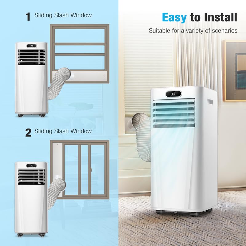 ZAFRO 8,000 BTU Portable Air Conditioners, Air Conditioner for Room Up to 350 Sq.Ft, 3-in-1 Portable AC Unit Cool & Dehumidifier & Fan Modes with Remote Control/Drain Hose, White