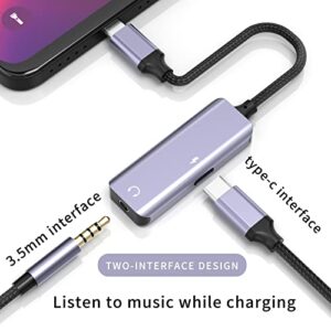 USB c to 3.5mm Headphone and Charger Adapter,2-in-1 USB C PD 3.0 Charging Port to Aux Audio Jack and Fast Charging Dongle Cable Cord Compatible with Samsung Galaxy S22 S21 S20, Google Pixel 4 3 XL