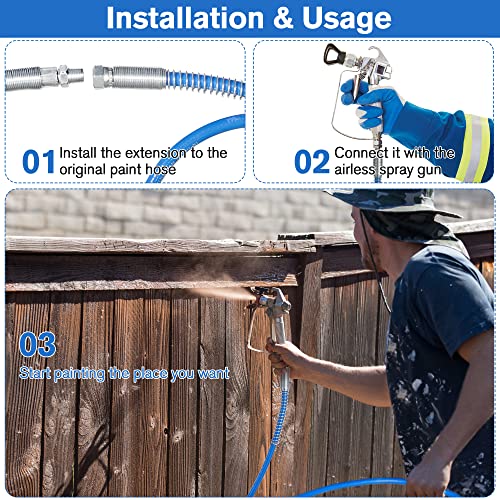 Enhon 4 ft Airless Paint Spray Extension Hose Compatible with Graco 247338, 3/16 ID High Pressure Paint Spray Whip Hose, 3000 PSI Flexible Extended Wall Painting Tube