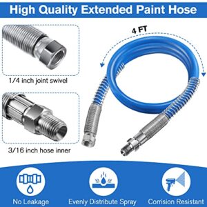 Enhon 4 ft Airless Paint Spray Extension Hose Compatible with Graco 247338, 3/16 ID High Pressure Paint Spray Whip Hose, 3000 PSI Flexible Extended Wall Painting Tube