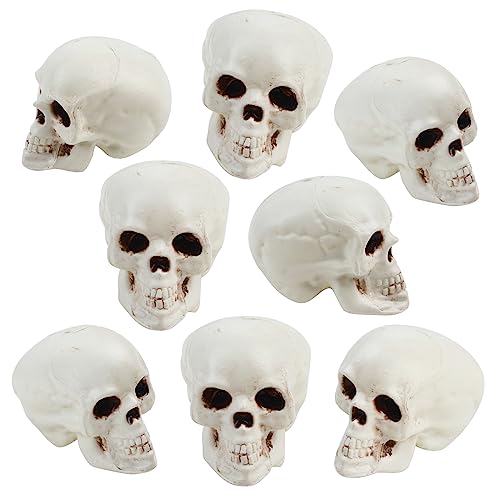 KIMOBER 8PCS Halloween Skull Heads Decor,Plastic Realistic Human Skeleton Skulls Head Prank Props for Party Bar Home Table Decorations (1.8 x 2 x 2.4 Inches)