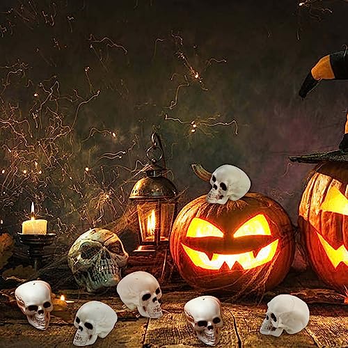 KIMOBER 8PCS Halloween Skull Heads Decor,Plastic Realistic Human Skeleton Skulls Head Prank Props for Party Bar Home Table Decorations (1.8 x 2 x 2.4 Inches)