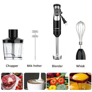 Immersion Blender Handheld, Hand Blender with 500ml Food Chopper, 600ml Container, Milk Frother, Egg Whisk, Puree Infant Food, Smoothies, Sauces and Soups – Black