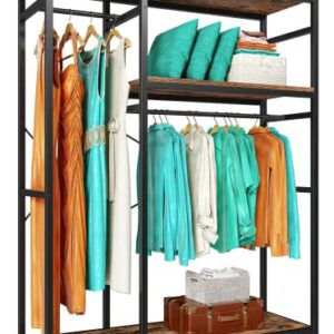 REIBII Free Standing Closet Organizer System,Clothes Racks for Hanging Clothes,Garment Rack Heavy Duty Clothing Rack with Shelves,Portable Closet Rack Load 300LBS,16" D x 39.5" W x 71" H, Black