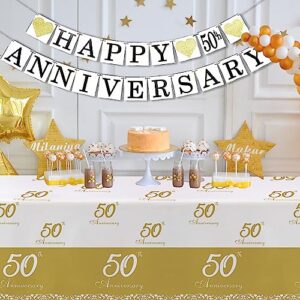 APOWBLS 50th Anniversary Decorations And Supplies Tableware - Golden 50th Wedding Anniversary Decorations, Plate, Napkin, Tablecloth, Fork, 50 Year Anniversary Party Supplies Decorations | Serve 24