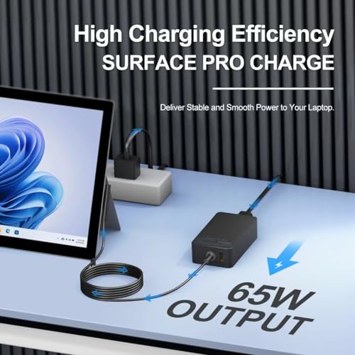 Surface Pro Charger 65W, Surface Laptop Charger for Microsoft Surface Pro 9/8/7+/7/6/5/4/3/X, Surface Laptop 5/4/3/2/1/Studio, Surface Book 2/1, Surface Go 3/2/1 with 6.6ft Power Cord