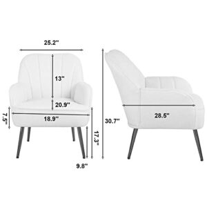 HANLIVES Accent Chair Set of 2,Modern Mid Century Teddy Fabric Armchair,Ergonomics Comfy Arm Chair for Living Room Bedroom Office Waiting Room,Barrel Chairs (Off White*2)