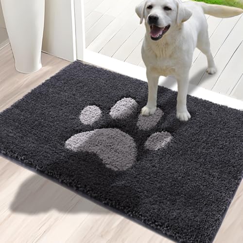 Door Mat Indoor, Dog Mats for Muddy Paws Super Absorbent, Low-Profile Entryway Rug with Non-Slip Backing, Washable Dirty Trapper Inside Entrance Doormat for Shoes, 20" x 32", Dark Gray