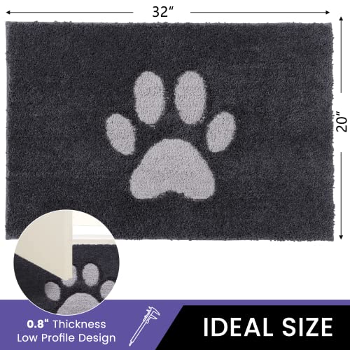 Door Mat Indoor, Dog Mats for Muddy Paws Super Absorbent, Low-Profile Entryway Rug with Non-Slip Backing, Washable Dirty Trapper Inside Entrance Doormat for Shoes, 20" x 32", Dark Gray