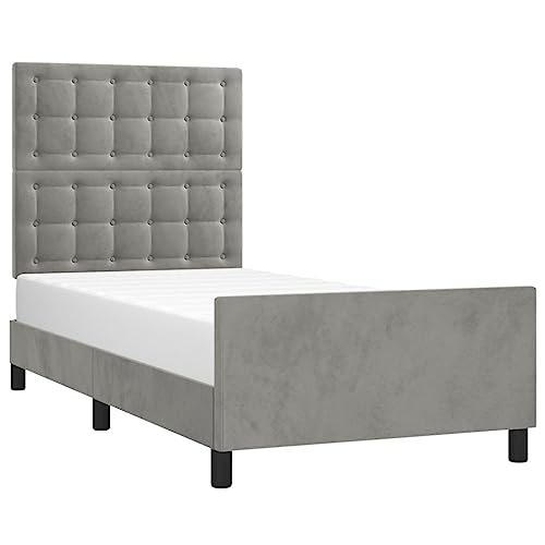 vidaXL Bed Frame, Upholstered Platform Bed with Headboard, Single Bed Base with Plywood Slats Support for Bedroom, Light Gray 39.4"x74.8" Twin Velvet