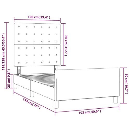 vidaXL Bed Frame, Upholstered Platform Bed with Headboard, Single Bed Base with Plywood Slats Support for Bedroom, Light Gray 39.4"x74.8" Twin Velvet