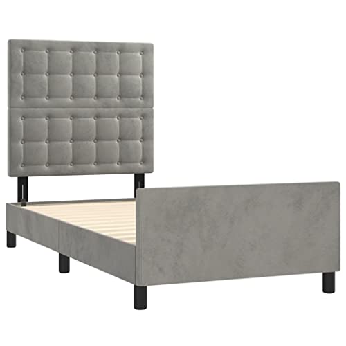 vidaXL Bed Frame, Upholstered Platform Bed with Headboard, Single Bed Base with Plywood Slats Support for Bedroom, Light Gray 39.4"x74.8" Twin Velvet