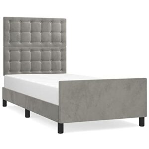 vidaXL Bed Frame, Upholstered Platform Bed with Headboard, Single Bed Base with Plywood Slats Support for Bedroom, Light Gray 39.4"x74.8" Twin Velvet