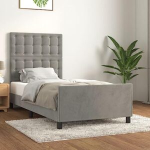 vidaXL Bed Frame, Upholstered Platform Bed with Headboard, Single Bed Base with Plywood Slats Support for Bedroom, Light Gray 39.4"x74.8" Twin Velvet