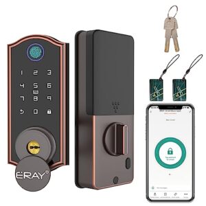 smart fingerprint door lock with deadbolt, eray 5-in-1 keyless entry door lock with app, fingerprint, keypad code, keys and fobs, front door locks set for interior home security hotel apartment