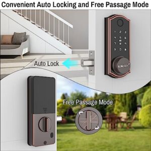 Smart Fingerprint Door Lock with Deadbolt, ERAY 5-in-1 Keyless Entry Door Lock with APP, Fingerprint, Keypad Code, Keys and Fobs, Front Door Locks Set for Interior Home Security Hotel Apartment