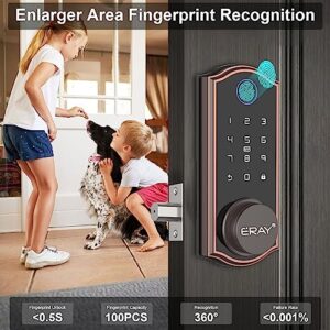 Smart Fingerprint Door Lock with Deadbolt, ERAY 5-in-1 Keyless Entry Door Lock with APP, Fingerprint, Keypad Code, Keys and Fobs, Front Door Locks Set for Interior Home Security Hotel Apartment