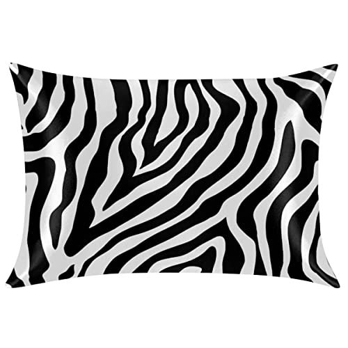 Silk Satin Pillowcase Standard Size for Hair and Skin, Black African Zebra Print Animal Cooling Pillow Case with Hidden Zipper Soft Breathable Pillow Cover Gifts for Women Men, 20x26in