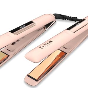 funtin s10 hair straightener, flat iron - 100% pure titanium flat iron for straightening curls ion inside 1 inch (baby pink)