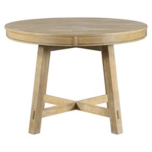 LCH, Farmhouse Round Extendable Dining 16" Leaf Kitchen Table (Natural Wood Wash)