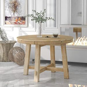 LCH, Farmhouse Round Extendable Dining 16" Leaf Kitchen Table (Natural Wood Wash)