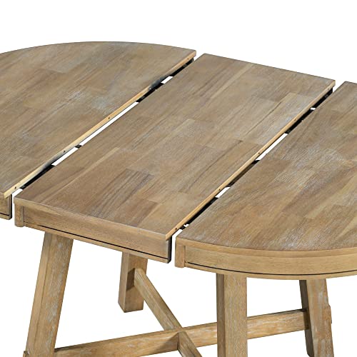 LCH, Farmhouse Round Extendable Dining 16" Leaf Kitchen Table (Natural Wood Wash)