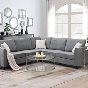 SZUBEE L Shaped Sectional Sofa Living Room Furniture with Deep Button Tufted Velvet Upholstery and Rolled Arm, Classic Chesterfield, 88x88 inches, 3 Pillows Included, Gray