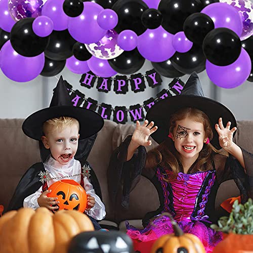 Purple Black Balloon Garland Arch Kit - 117PCS Black and Purple Balloons Confetti Balloons for Black Party Wedding Anniversary Birthday Graduation Retirement Halloween Party Decorations