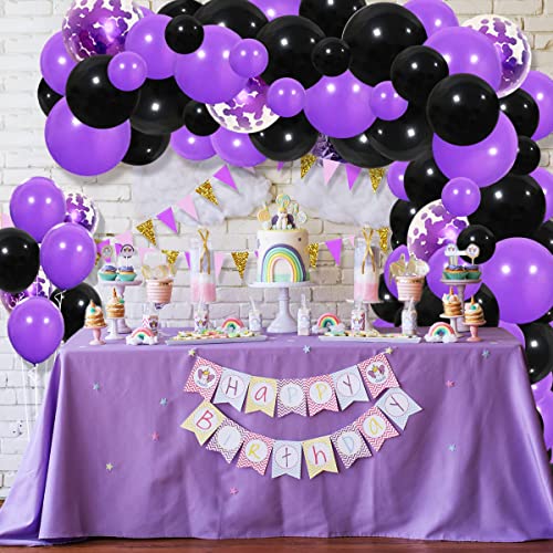 Purple Black Balloon Garland Arch Kit - 117PCS Black and Purple Balloons Confetti Balloons for Black Party Wedding Anniversary Birthday Graduation Retirement Halloween Party Decorations