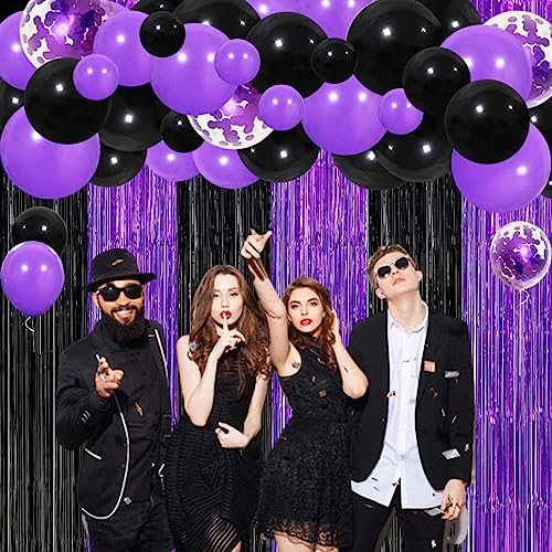 Purple Black Balloon Garland Arch Kit - 117PCS Black and Purple Balloons Confetti Balloons for Black Party Wedding Anniversary Birthday Graduation Retirement Halloween Party Decorations