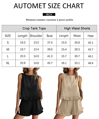 AUTOMET 2 Piece Shorts Set For Women Cruise Resort Wear 2023 Summer Vacation Sleeveless Linen Crop Top Casual Matching Lounge Sets Tracksuits Jumpsuits Cute Clothes