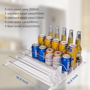 Soda Can Dispenser for Refrigerator - 5 Row Automatic Pusher Glide, Drink Organizer for Fridge, Soda Can Drink Organizer for Fridge, Width Adjustable Beverage Pusher Glide, soda dispenser for fridge