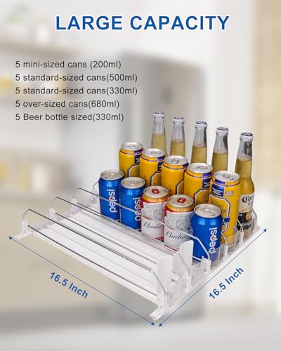 Soda Can Dispenser for Refrigerator - 5 Row Automatic Pusher Glide, Drink Organizer for Fridge, Soda Can Drink Organizer for Fridge, Width Adjustable Beverage Pusher Glide, soda dispenser for fridge