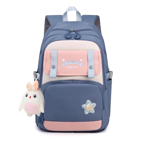 YJMKOI Kawaii Backpack for Teen Girls Aesthetic Student Bookbags Large capacity Middle School Girls Backpack with Cute Plush Charm