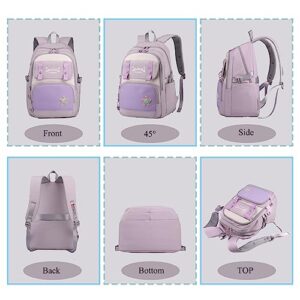 YJMKOI Kawaii Backpack for Teen Girls Aesthetic Student Bookbags Large capacity Middle School Girls Backpack with Cute Plush Charm