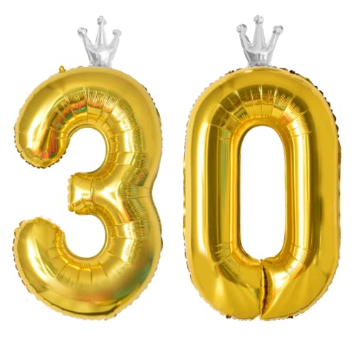 40 Inch Jumbo Gold 30th Birthday Foil Balloon Silver Crown Birthday Balloon Mylar Balloon for Men Women 30th Birthday Party Decorations