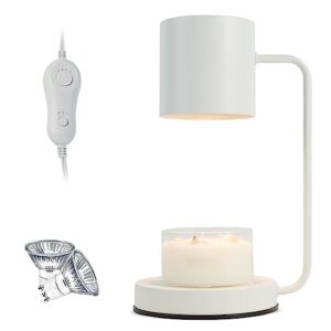 candle warmer lamp with dimmer,electric candle lamp warmer with timer,1h/2h/4h dimmable candle lamp,wax melt warmer for scented wax with 2 bulbs,home decor and gift for mother(white)