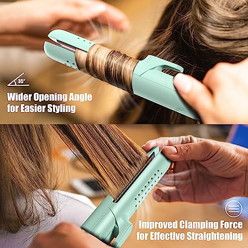 Terviiix 360 Airflow Styler Curling Iron 1-1/4 Inch | Ionic Hair Straightener & Curler 2 in 1 | Titanium Flat Iron Travel Curling Iron in One | 0 Burning Straightening Iron with Cool Air | Mint Green