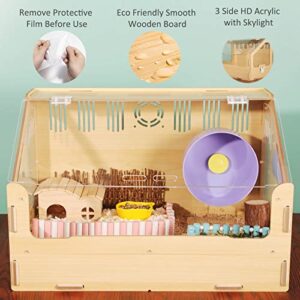 Hamster Cage Large Wooden Hamster Cages and Habitats for Dwarf Hamster, Guinea Pig, Chinchilla, Openable Skylight Top, Detachable Type, Easy Clean Chew-Proof (31.5" L * 15" W * 15.5" H, Cage Only)