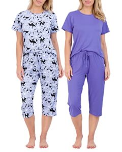 real essentials 2 pack: womens short sleeve shirt capri sweat pants pajama sets pajamas soft pj women two piece matching pants top loungewear sleep wear sexy summer bottoms pijamas ladies - set 2, m