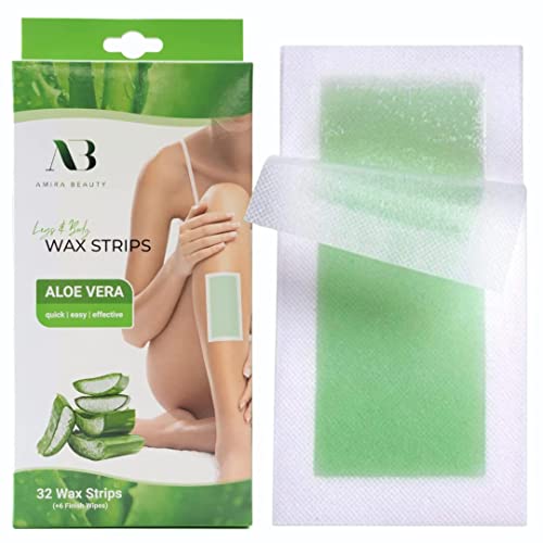 Amira Beauty - Wax Strips Infused with Aloe Vera Pre Applied Ready to Use Hair Removal Waxing Strips for Legs and Body Suitable for All Skin Types (32)