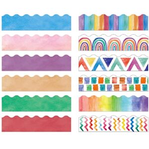 240 pcs 236 ft bulletin board borders rainbow fall winter christmas map colorful scalloped border trim bulk bulletin border decor classroom borders for blackboard chalkboard school (watercolor style)