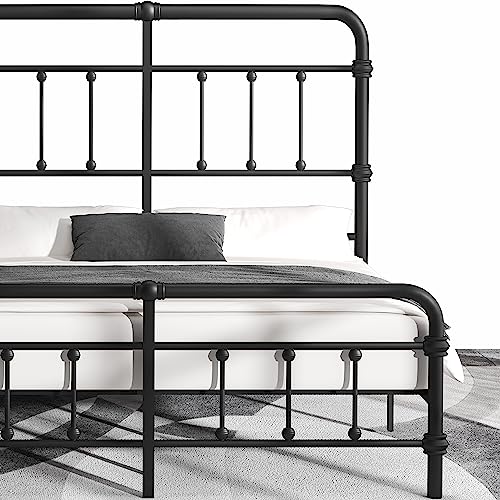 Doletaitan California-King-Bed-Frame-Metal-Platform Bed Frame with 49" High-Headboard - Solid Quite Easy Set Up Mattress Foundation No Box Spring Needed