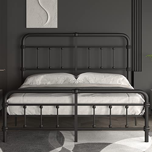 Doletaitan California-King-Bed-Frame-Metal-Platform Bed Frame with 49" High-Headboard - Solid Quite Easy Set Up Mattress Foundation No Box Spring Needed