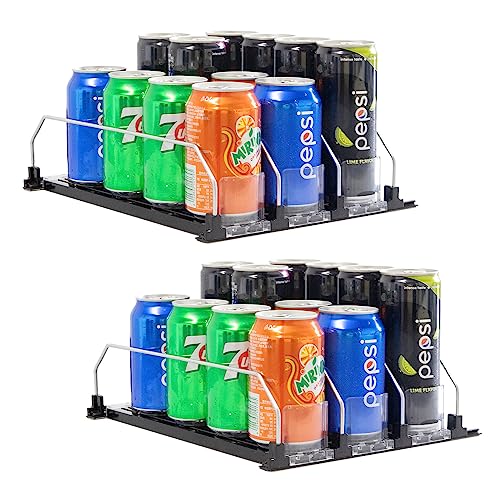 2PACK Drink Organizer for Fridge, 6 Rows Large Capacity Self-Pushing Soda Can Organizer for Refrigerator, Soda Can Dispenser Can Storage Organizer Pantry Vending Machine (12 Inches - 6 Rows, Clear)