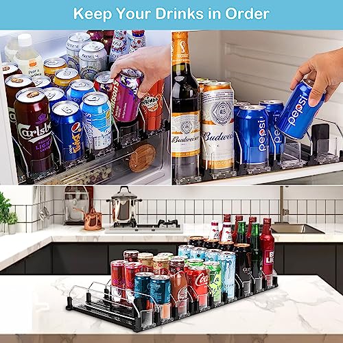 2PACK Drink Organizer for Fridge, 6 Rows Large Capacity Self-Pushing Soda Can Organizer for Refrigerator, Soda Can Dispenser Can Storage Organizer Pantry Vending Machine (12 Inches - 6 Rows, Clear)