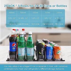 2PACK Drink Organizer for Fridge, 6 Rows Large Capacity Self-Pushing Soda Can Organizer for Refrigerator, Soda Can Dispenser Can Storage Organizer Pantry Vending Machine (12 Inches - 6 Rows, Clear)